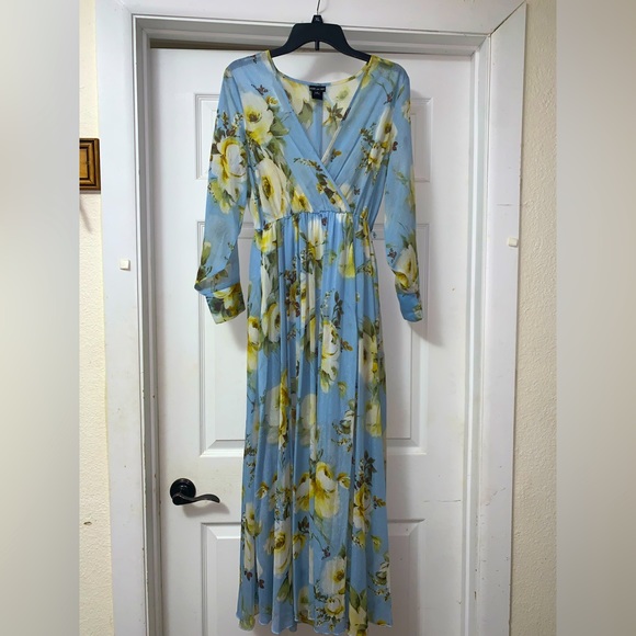 Kate And Lily | Dresses | Light Blue And Yellow Detail Sun Dress Long ...